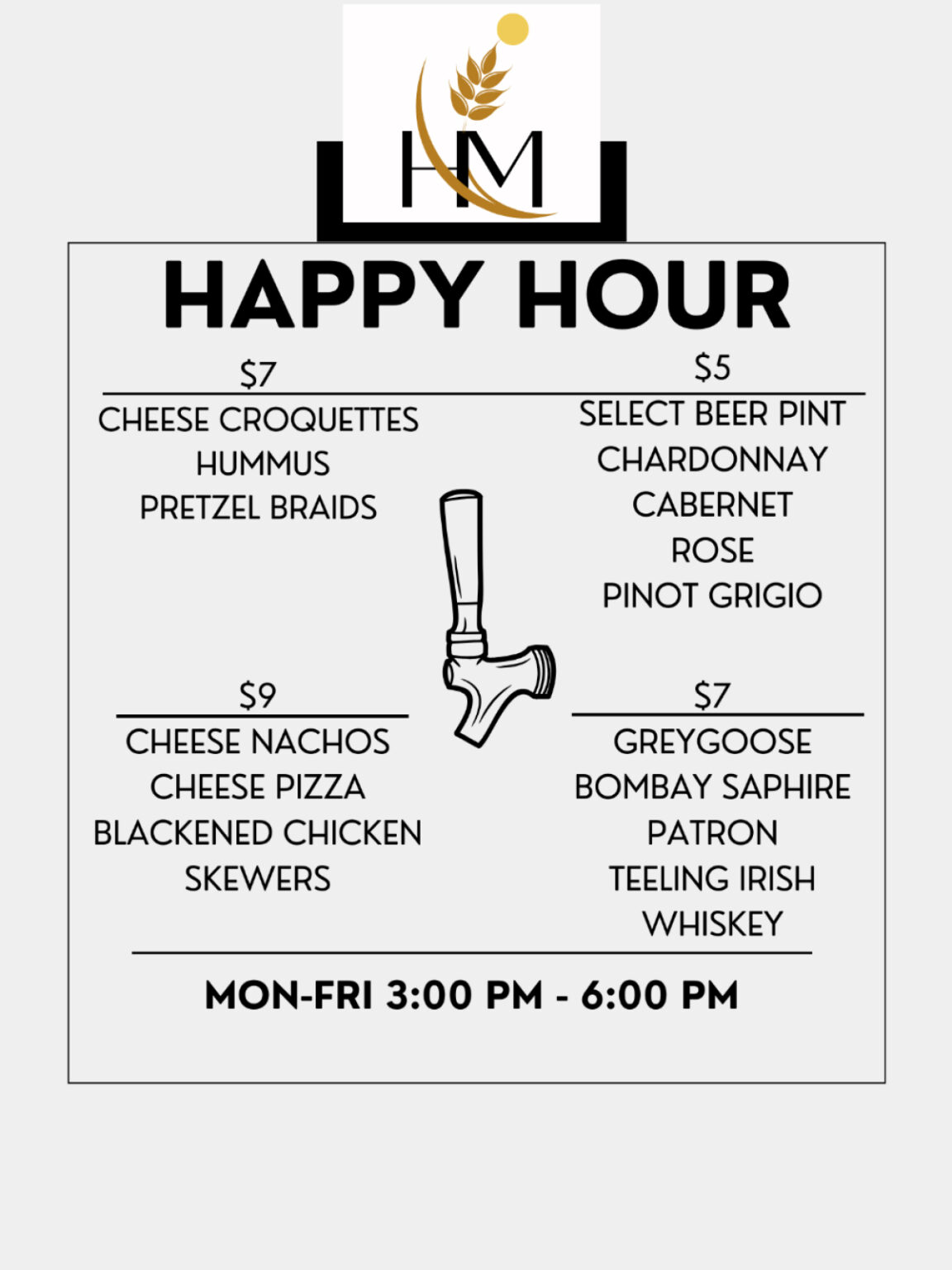 Happy Hour Menu - Harvest Moon Brewery & Cafe